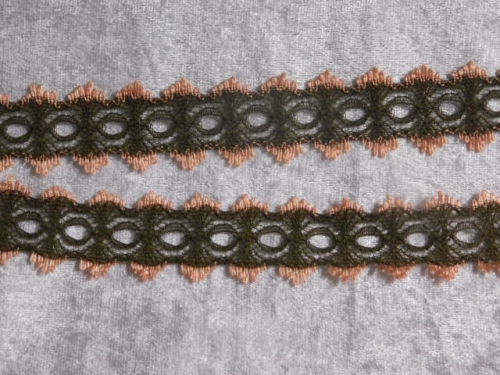 Feather Edge Eyelet Lace Per Meter 25mm Brown/Apricot Edge | Thread 'n ...