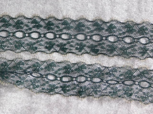 Feather Edge Eyelet Lace Per Meter 38mm Bottle Green/Gold Edge | Thread ...